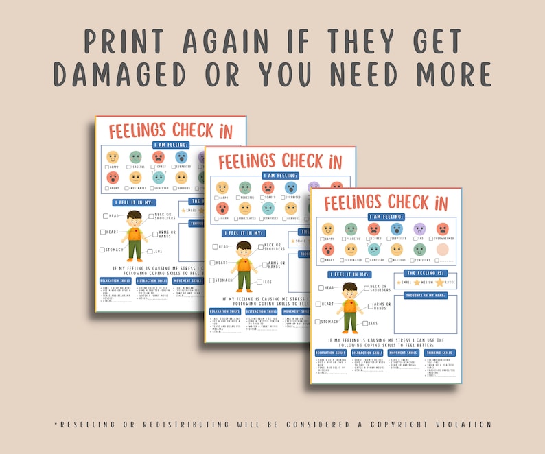 Feelings Check-in Worksheet Emotions Identification via - Etsy