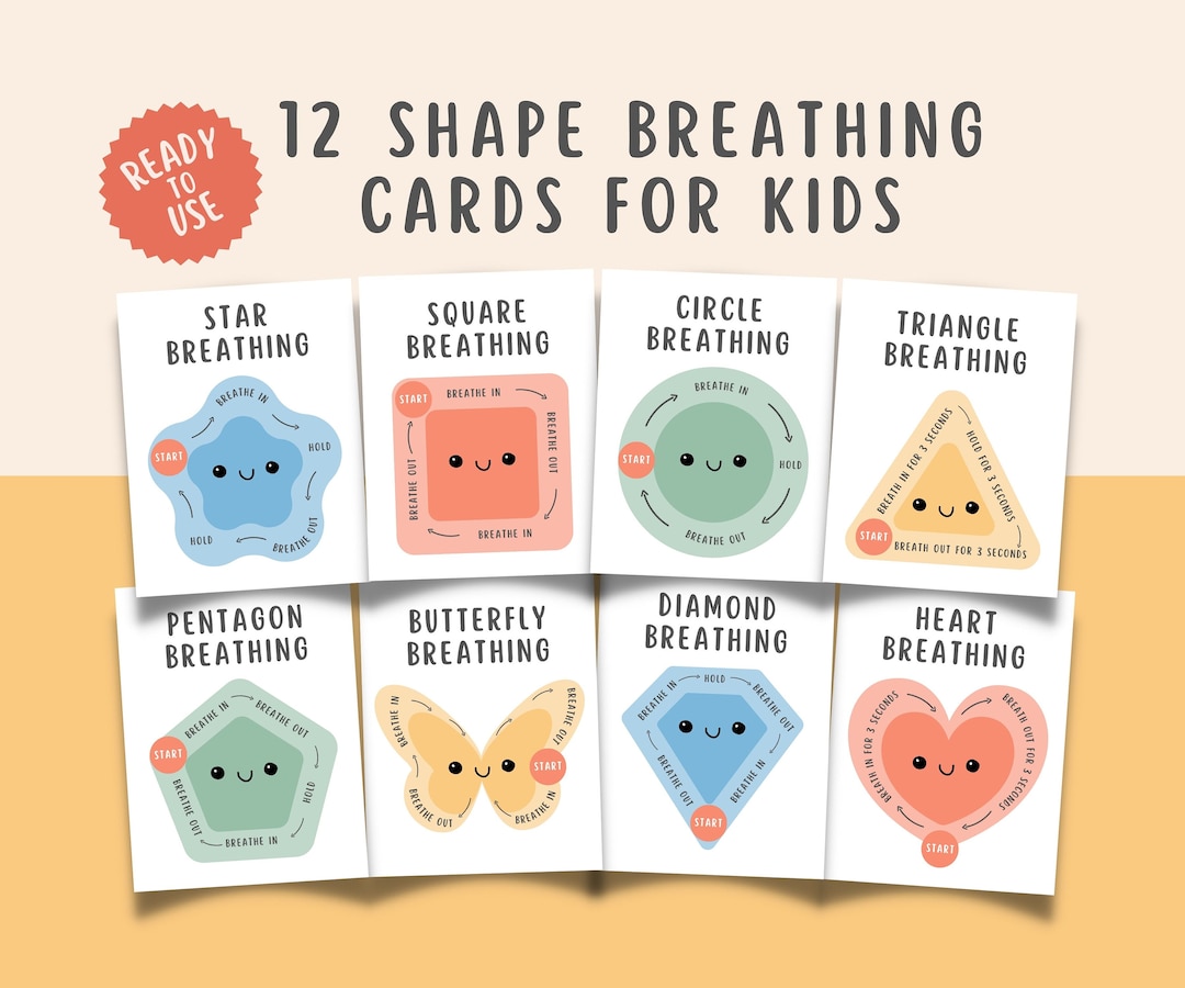 12 Mindful Breathing Shape Cards, Anxiety Coping Calming Corner Tools ...