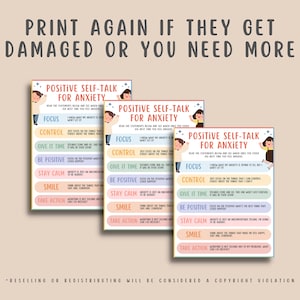 Positive Self-talk Handout for Teens & Kids, Anxiety Coping Grounding ...