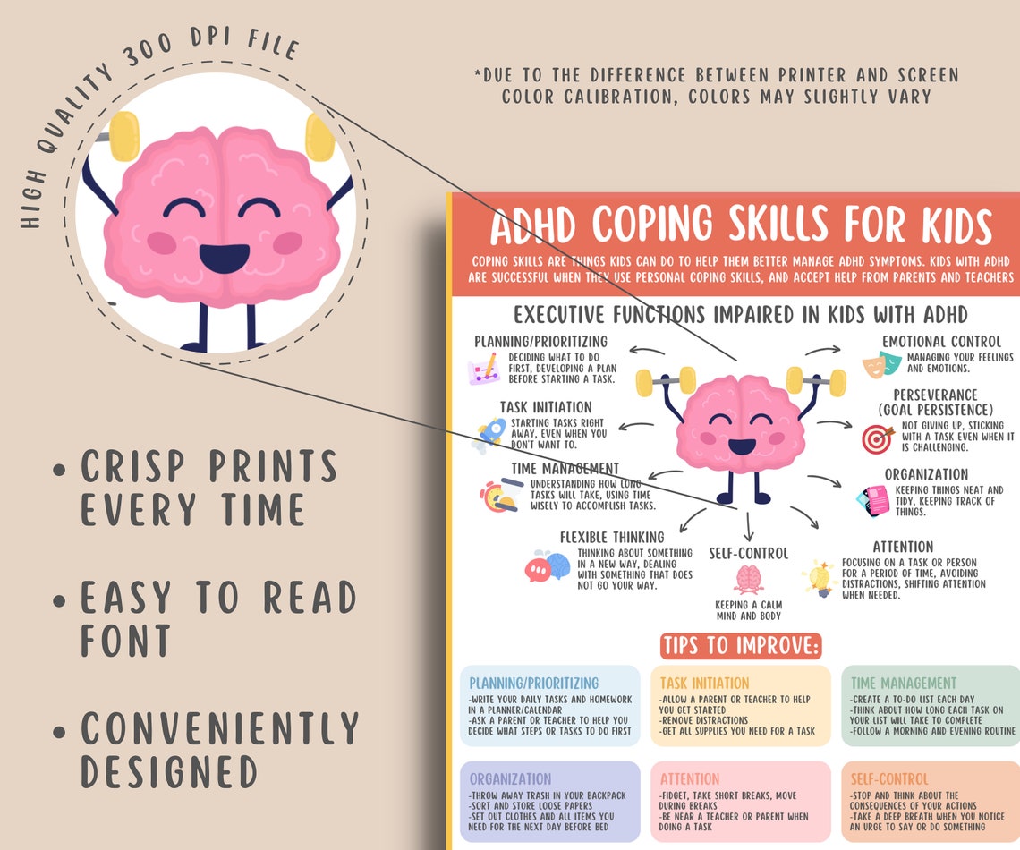 ADHD Coping Skills for Kids Handout Executive Function - Etsy Australia