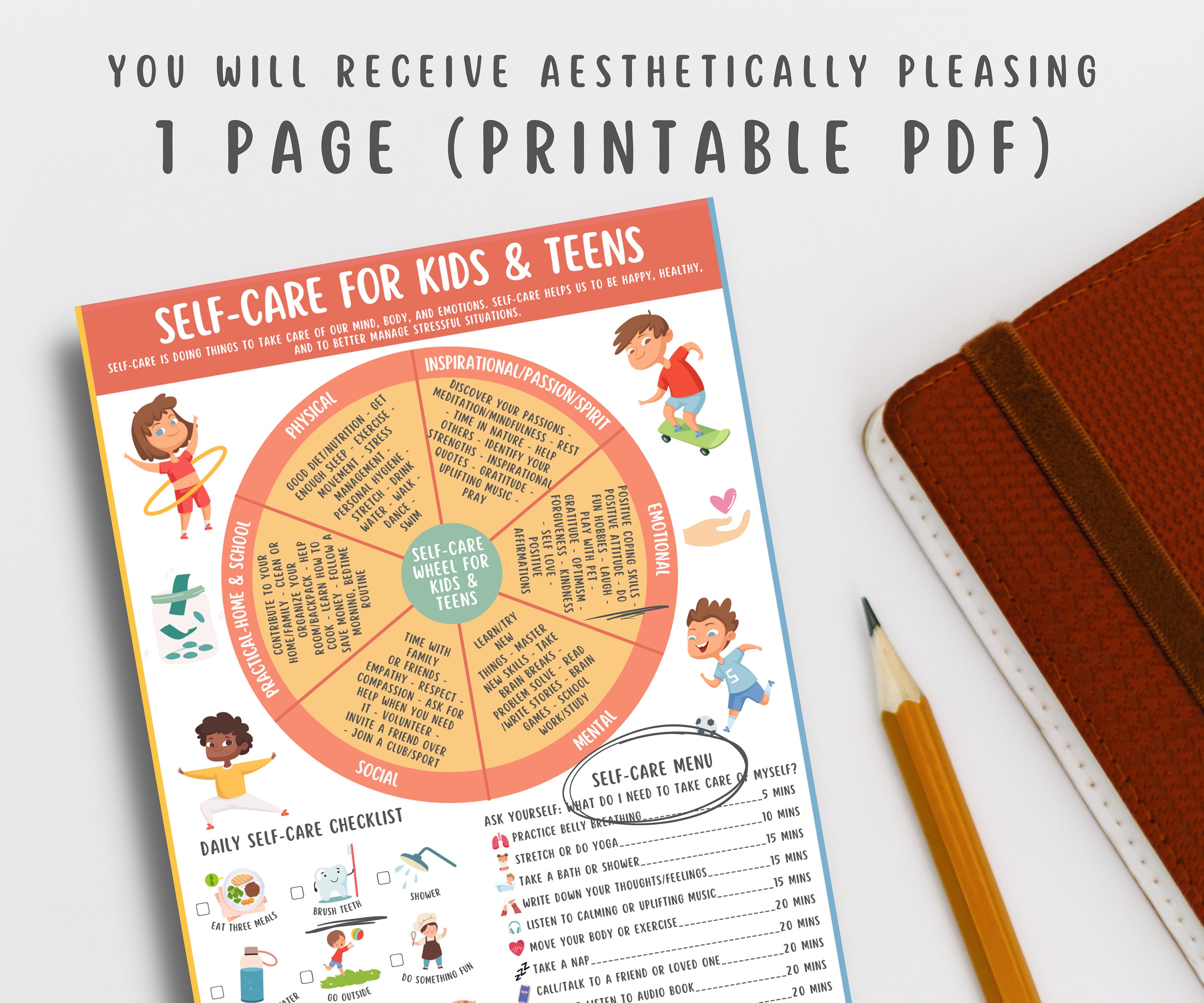 Self-care Wheel Printable for Kids & Teens, Child Therapist School ...
