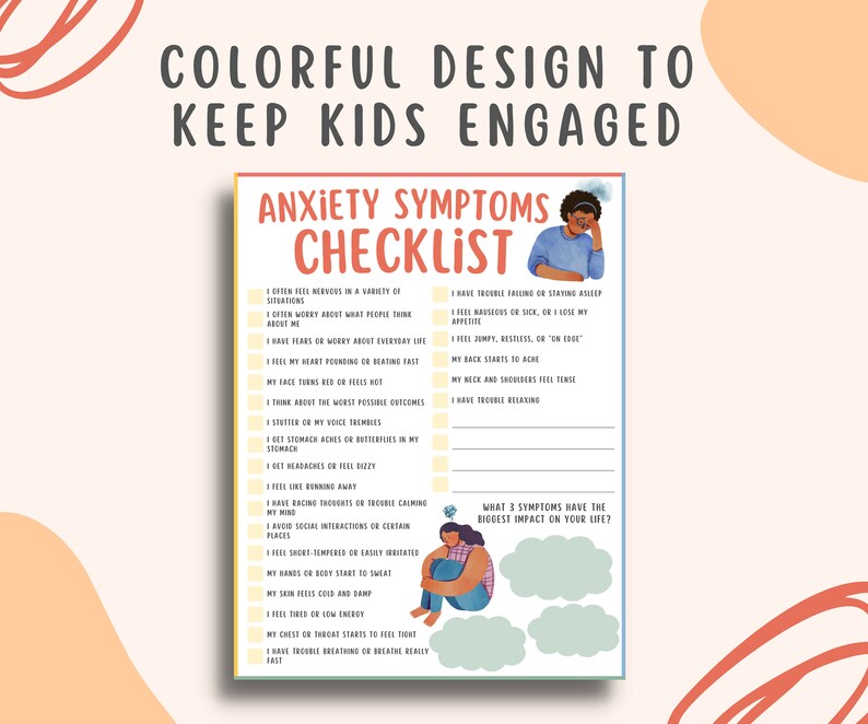 Anxiety Symptoms Checklist Worksheet for Kids Teens Children - Etsy Anxiety Symptoms Checklist Worksheet for Kids Teens Children - Etsy