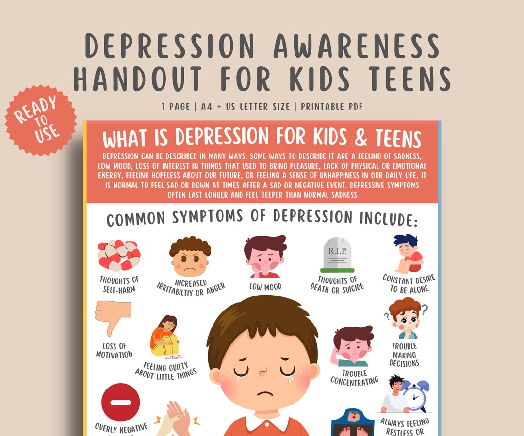 Depression Awareness Handout Kids Teens Mental Health - Etsy