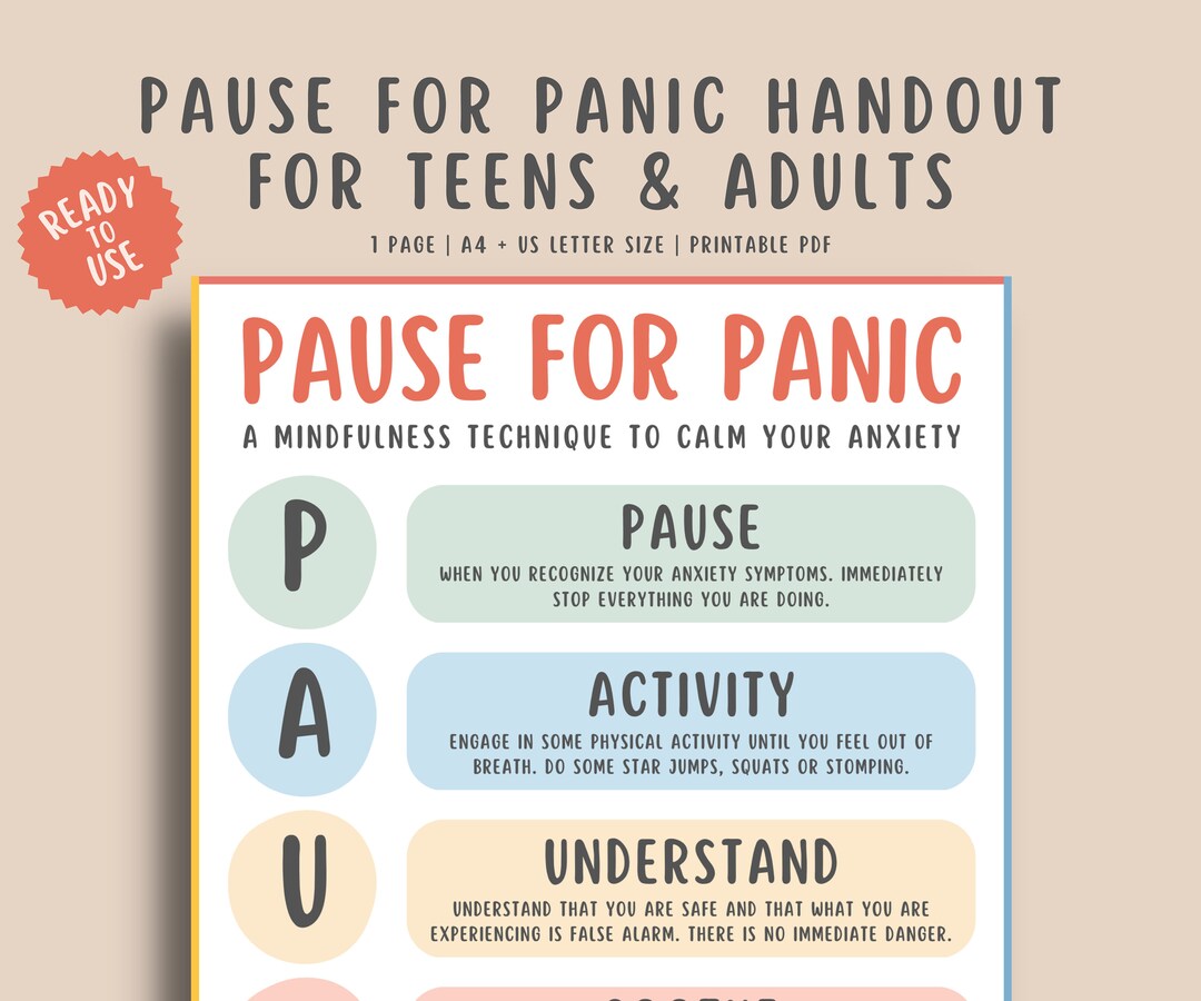 Pause for Panic Poster for Kids Teens, Trauma Recovery, Narrative ...