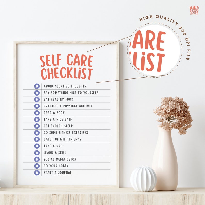 Self Care Checklist Printable Check in Sign Coping Skills - Etsy