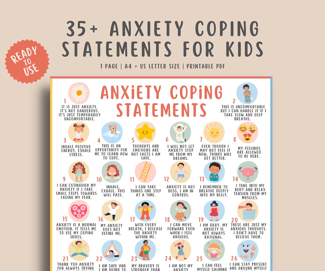 35 Anxiety Coping Statements for Kids Teens, Stress Relief Affirmations ...