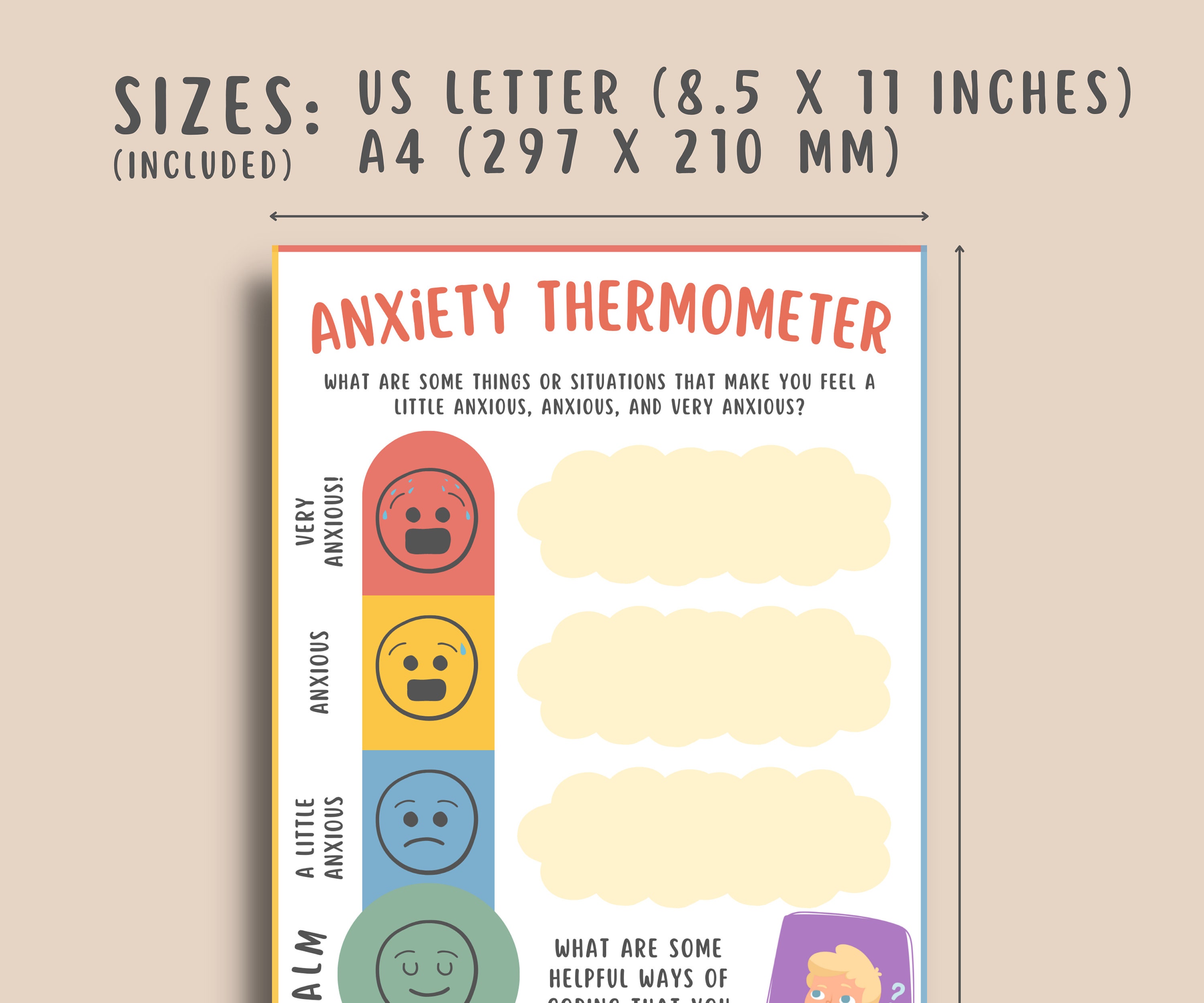 Anxiety Thermometer Worksheet for Kids and Teens, Help Children With ...