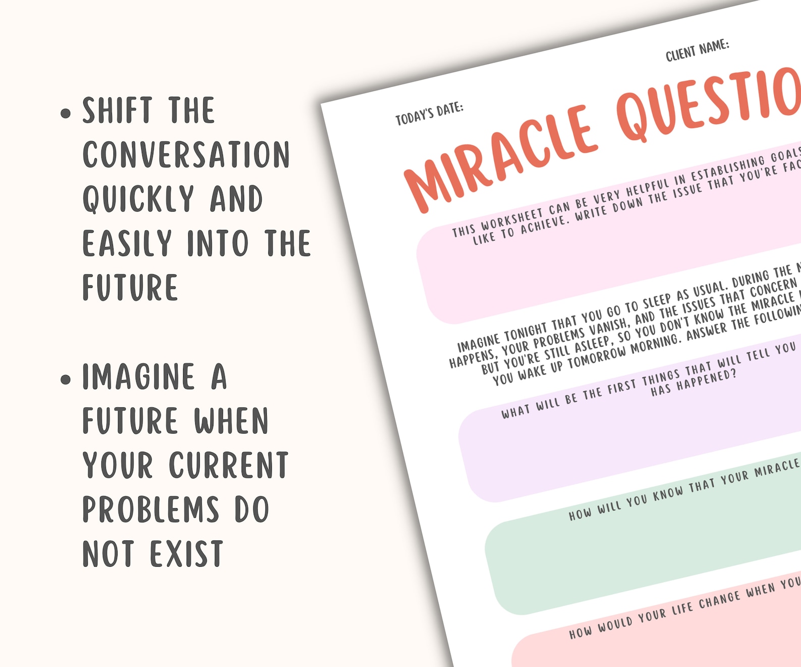 Miracle Questions Worksheet, SFBT Worksheets, Solution Focused Therapy ...