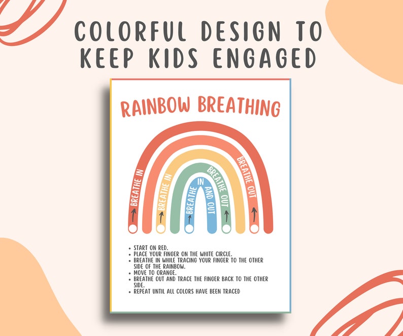 Rainbow Breathing Calm Down Poster Kids Teens Mindfulness Coping Skills ...