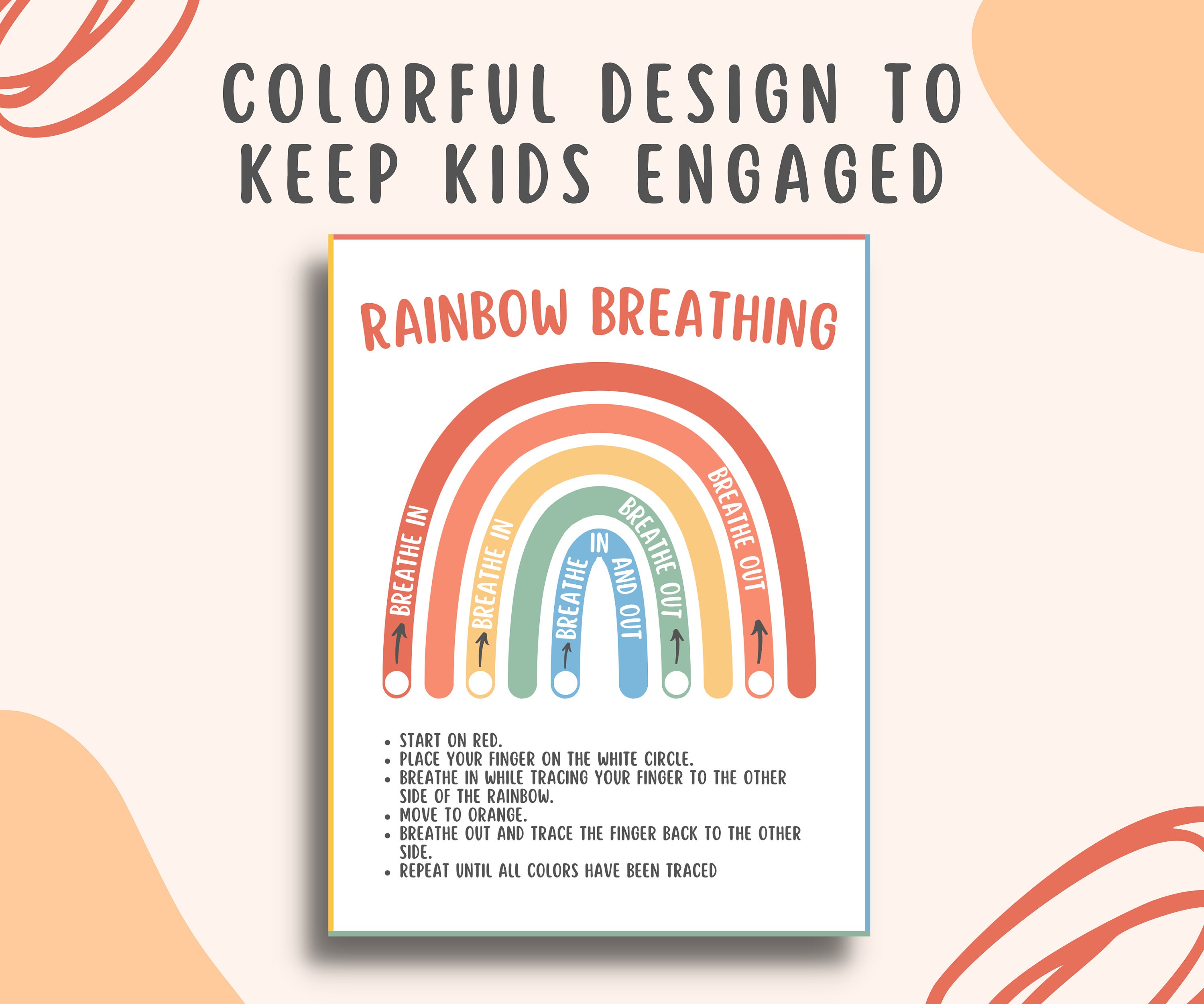 Rainbow Breathing Calm Down Poster Kids Teens Mindfulness Coping Skills ...