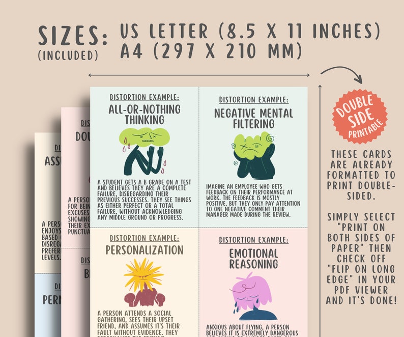 57 Cognitive Distortion Cards, DBT Coping Skill Cards, Unhelpful Ways ...