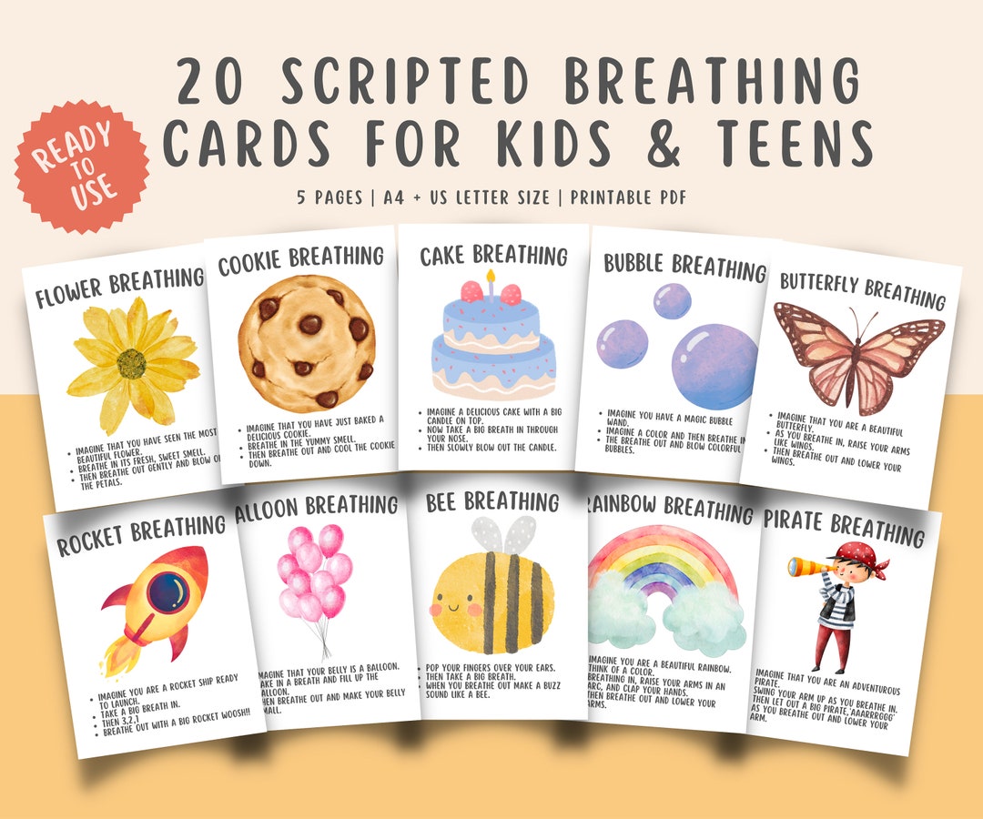 20 Mindful Scripted Breathing Cards for Kids Teens Anxiety - Etsy