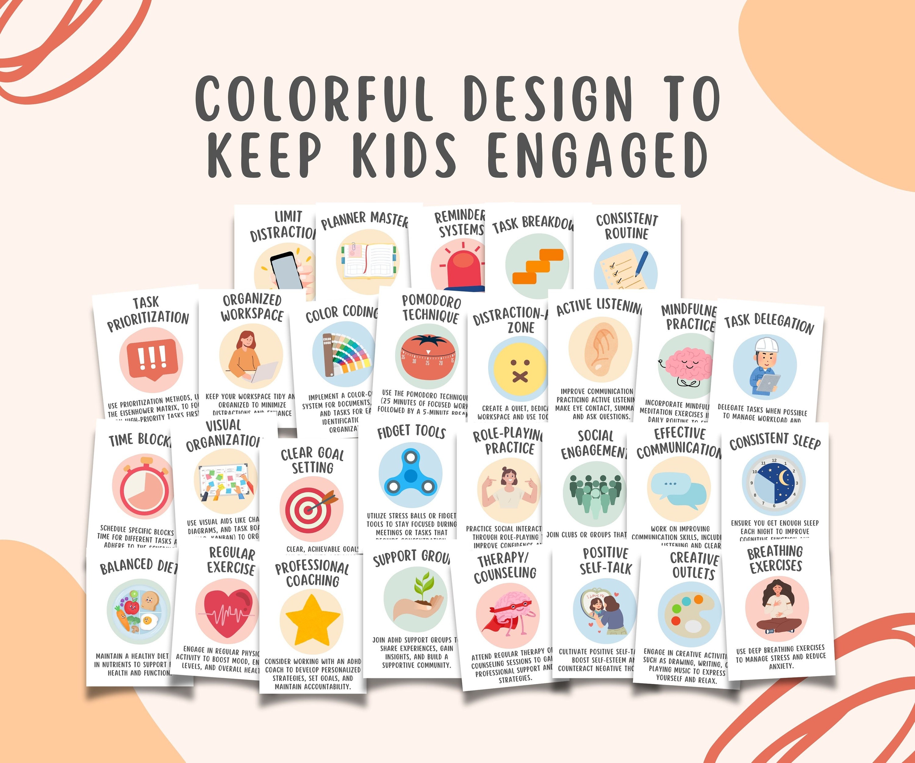 28 ADHD Coping Skills Flashcards for Adults, Attention Deficit Hyper ...