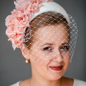 Birdcage Veil Fascinator for Wedding, Floral Headband for Wedding ...