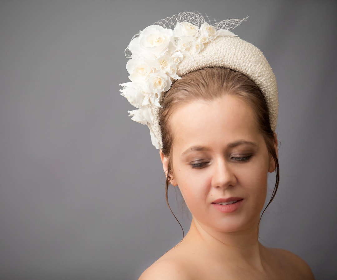 Champagne Flower Fascinator Headband for Wedding Guest, Halo Crown ...