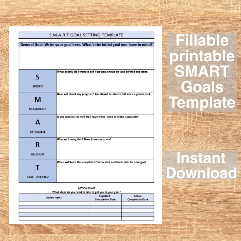 Printable SMART Goals Template, Fillable PDF Goal Setting Printable ...