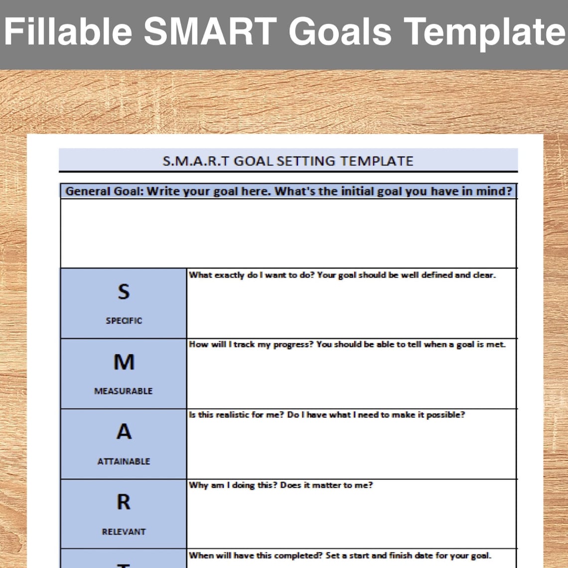 Printable SMART Goals Template, Fillable PDF Goal Setting Printable ...