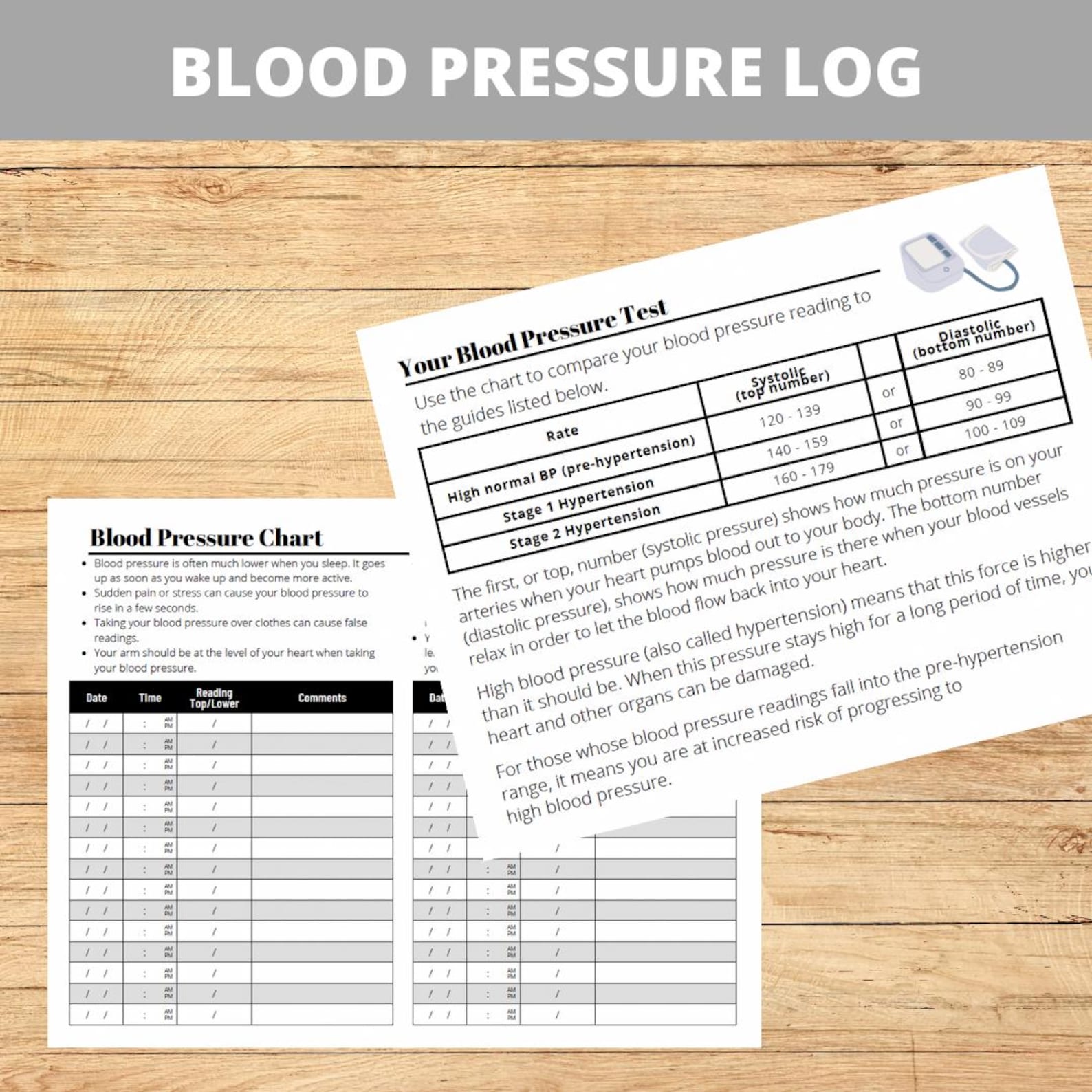 Printable Blood Pressure Log, Blood Pressure Tracker, Hypertension Log ...