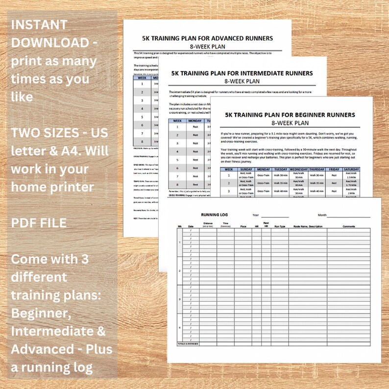 8-week 5K Training Plan Bundle With Running Log/journal, 5K Training ...
