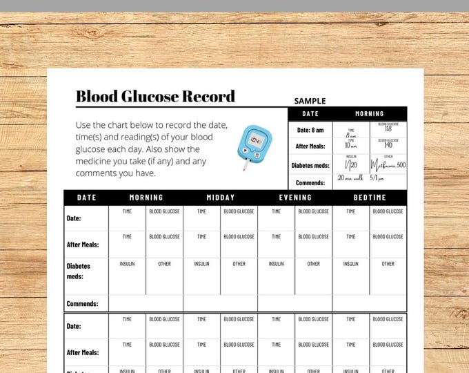 Blood Sugar Level Chart | Glucose Tracker (PDF) - Etsy Canada