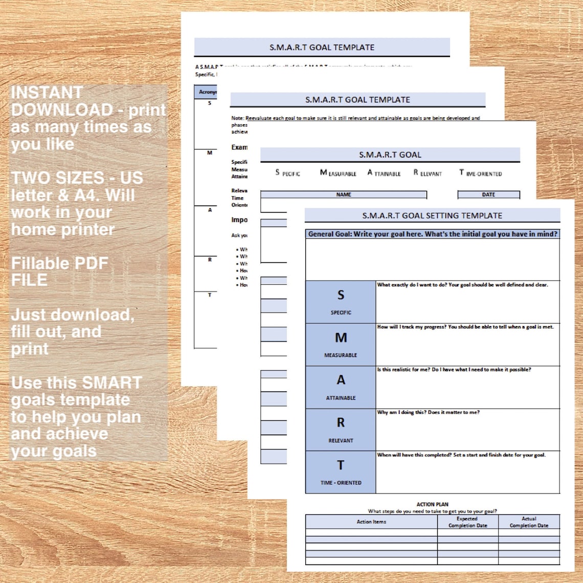 Printable SMART Goals Template, Fillable PDF Goal Setting Printable ...