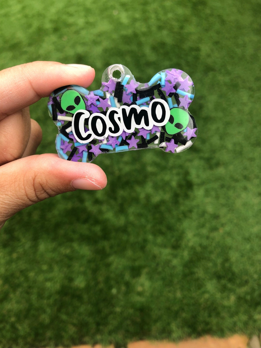 Cosmic Alien Pet Tag | Custom Dog Tags | Resin Dog Tag | Bone Shaped ...