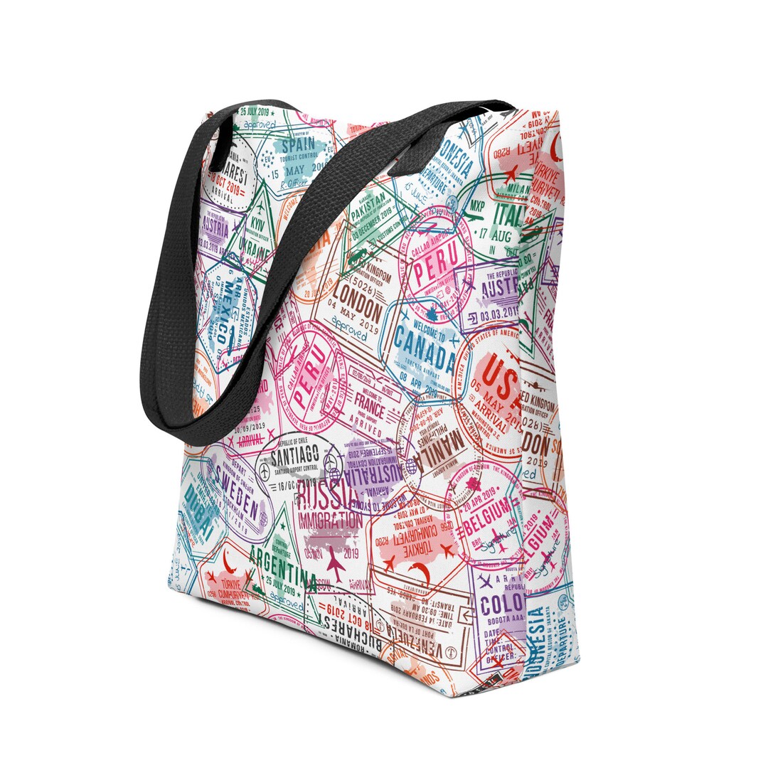 Travel-inspired Tote Bag Passport Stamp Design Wanderlust - Etsy