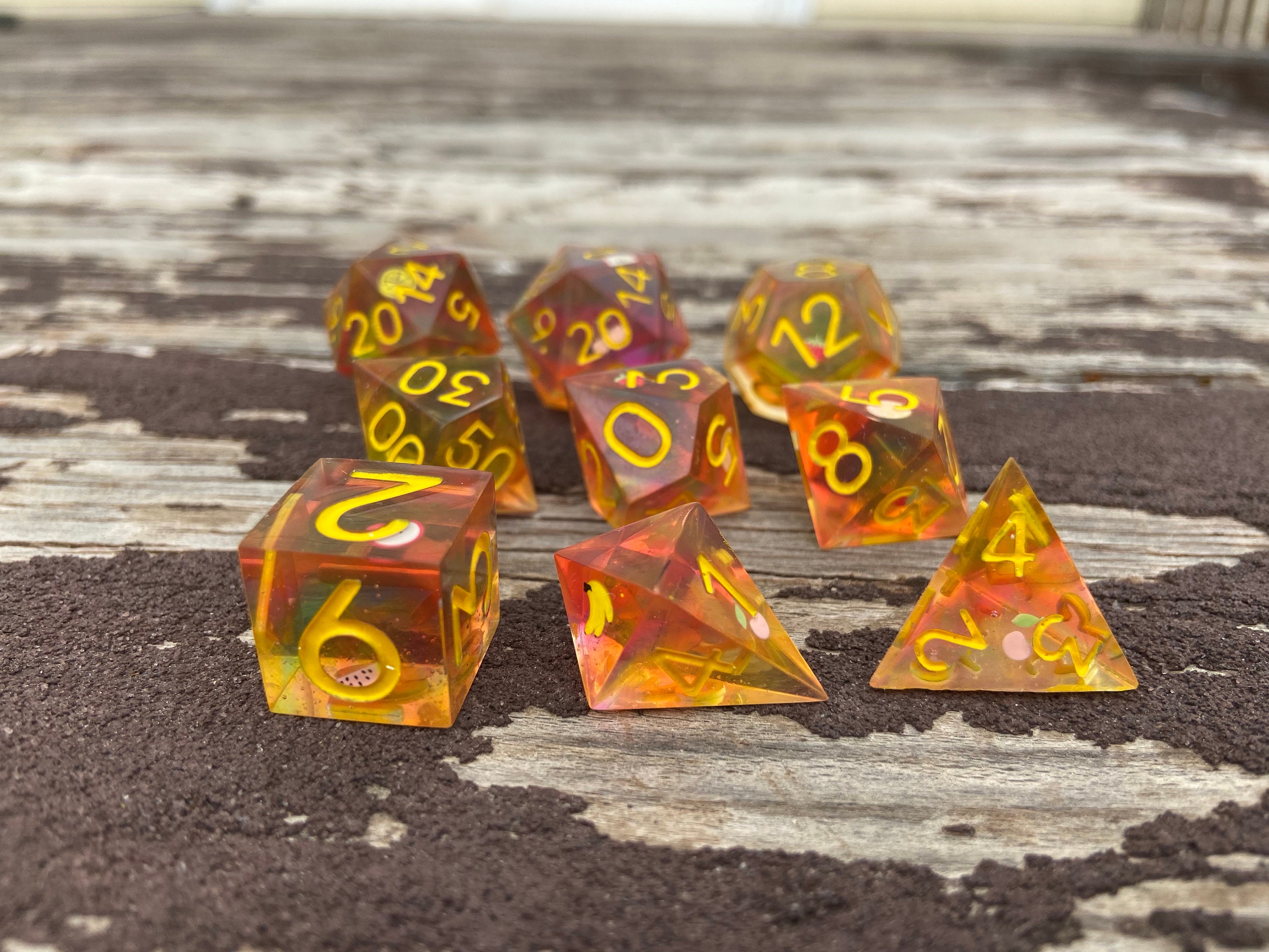 One in a Melon 9 Piece Fruit Dice Handmade DND Dice - Etsy
