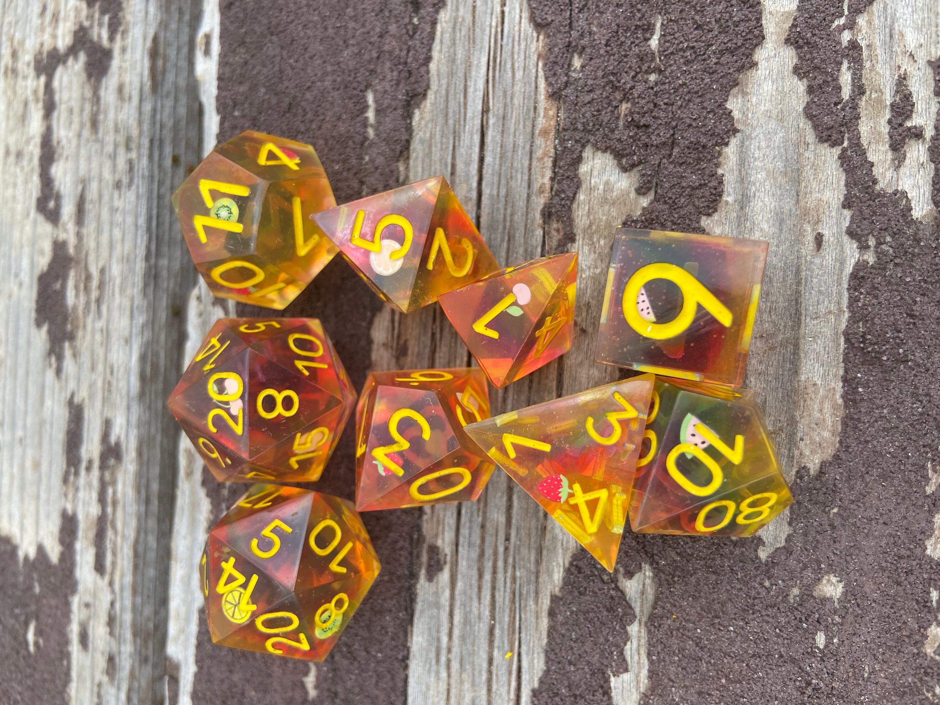 One in a Melon 9 Piece Fruit Dice Handmade DND Dice - Etsy