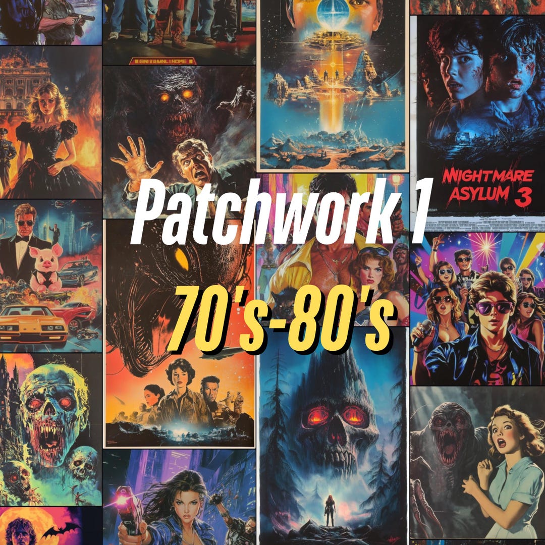 AI Patchwork 70s 80s Movie Posters With 200 Images. Pattern Retro ...