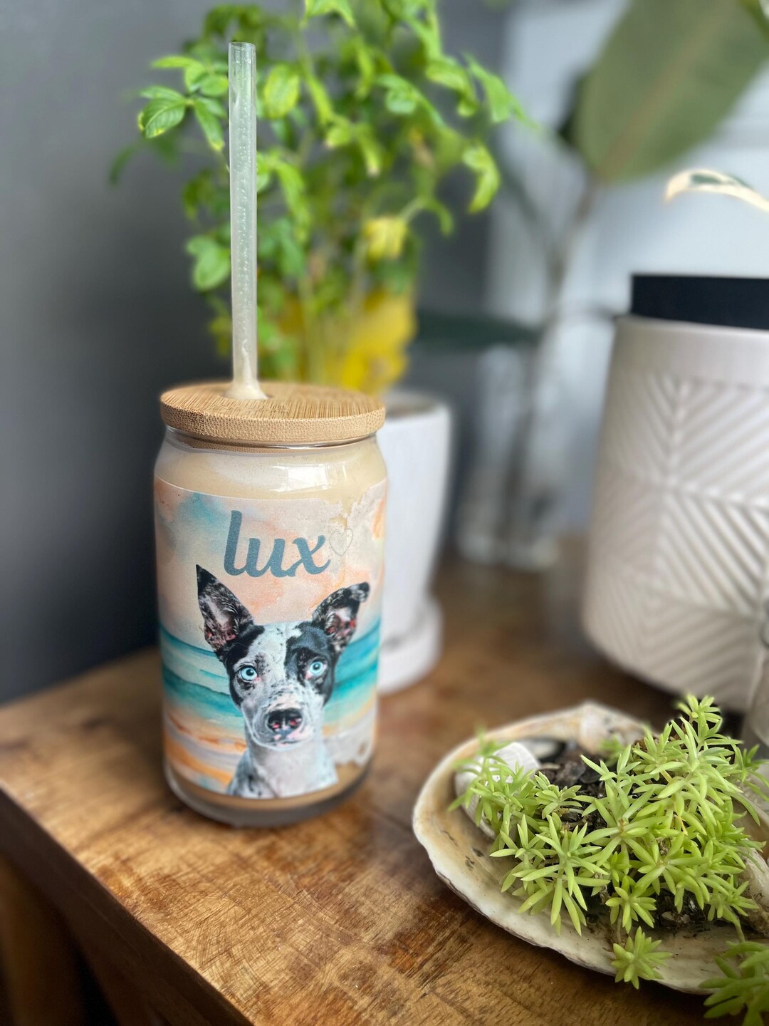 Personalized Pet Sipper Glass, Custom Beach Print Cup, Best Friend ...