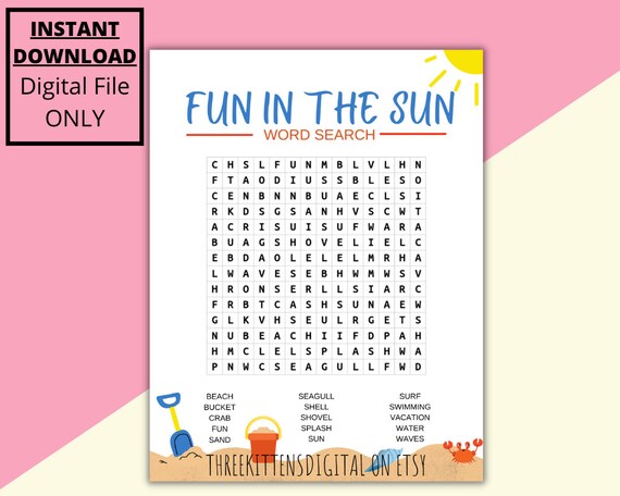 Summer Word Search for Kids Word Search Printable Beach Word | Etsy