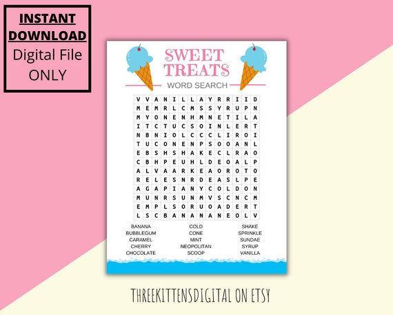 Summer Word Search for Kids Word Search Printable Ice Cream - Etsy