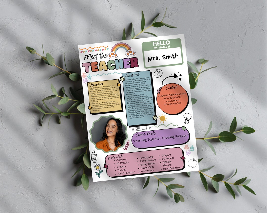 Editable Meet the Teacher Template, Rainbow Theme - Etsy