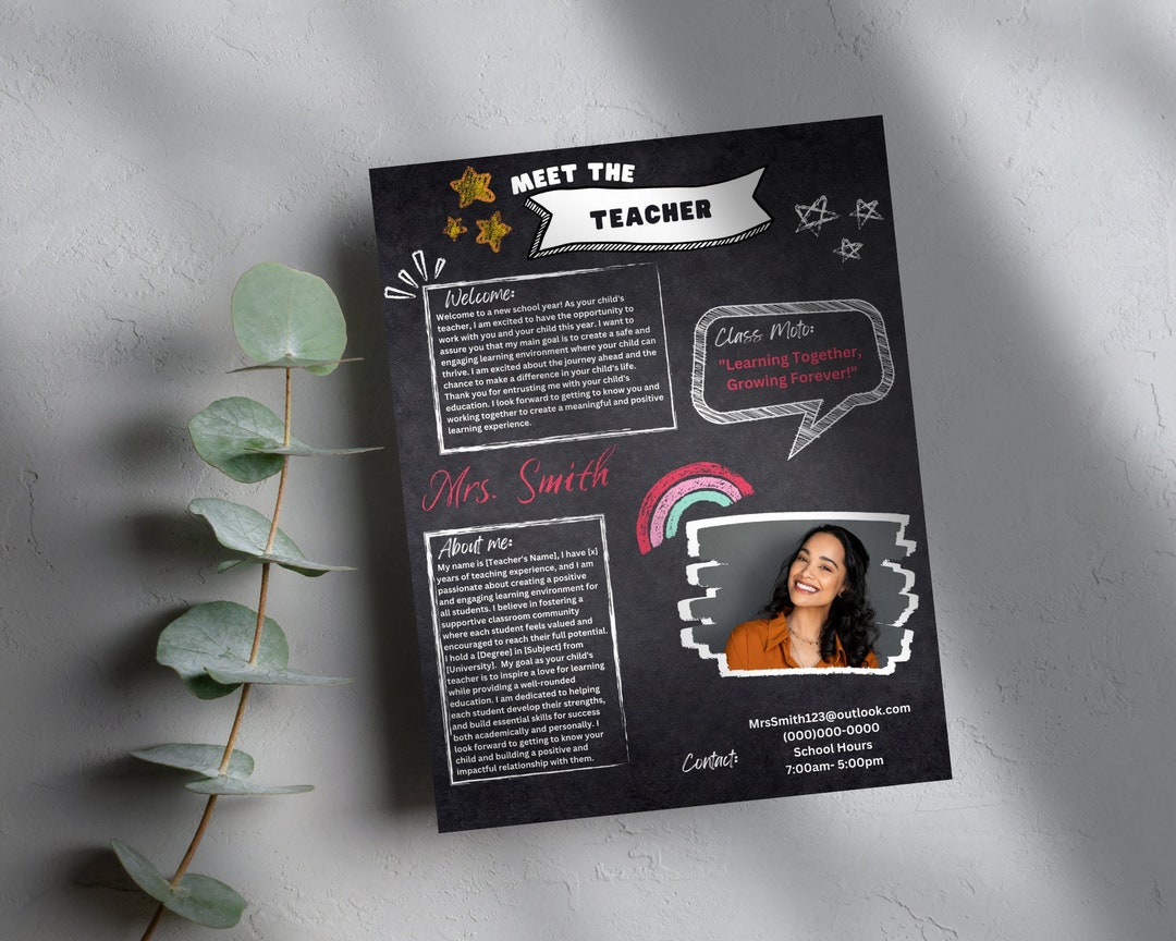Editable Meet the Teacher Template, CHALKBOARD Theme - Etsy