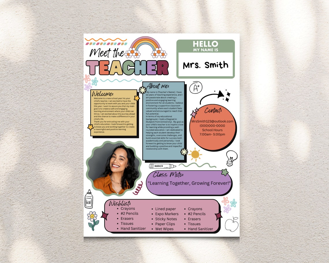 Editable Meet the Teacher Template, Rainbow Theme - Etsy