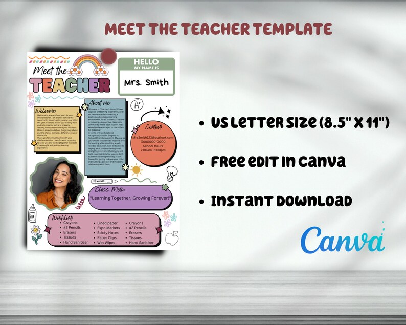 Editable Meet the Teacher Template, Rainbow Theme - Etsy