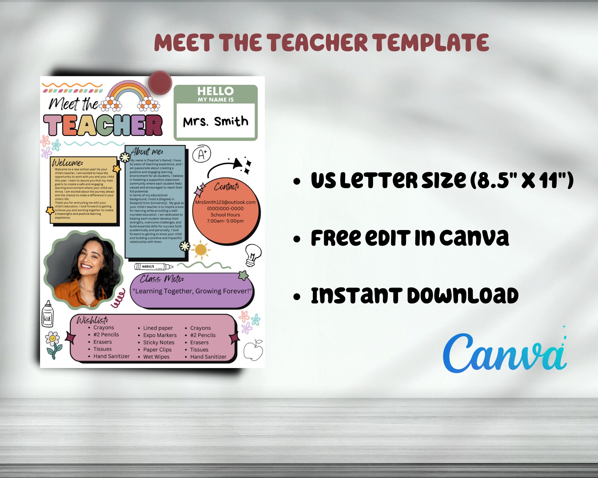 Editable Meet the Teacher Template, Rainbow Theme - Etsy