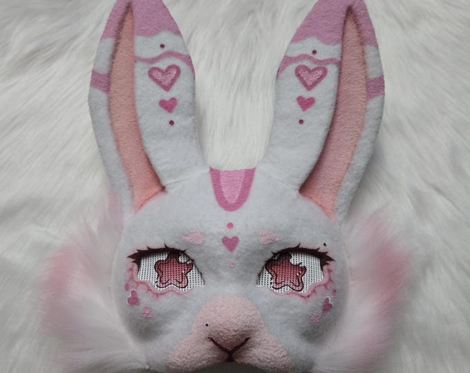 Pink and White Bunny Felted Therian Mask ~ Handmade Custom Mask - Etsy