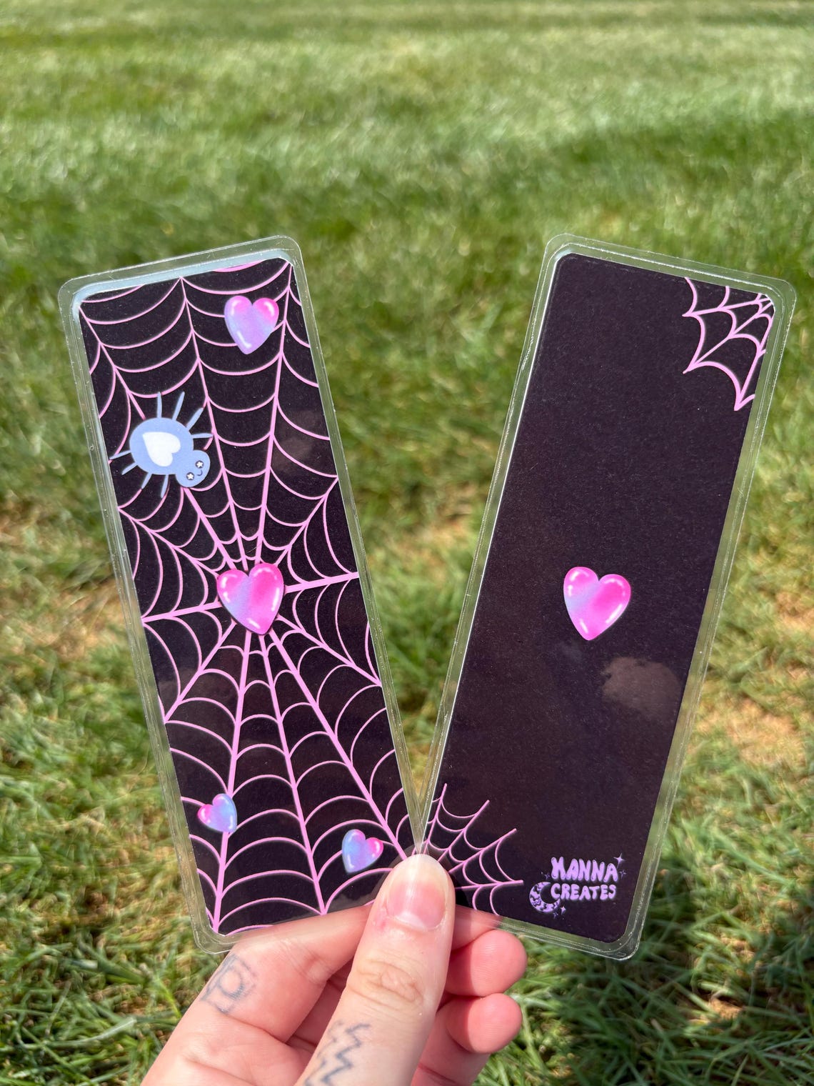 Kawaii Spider Pink and Black Laminated Bookmark - Hand Drawn & Handmade ...