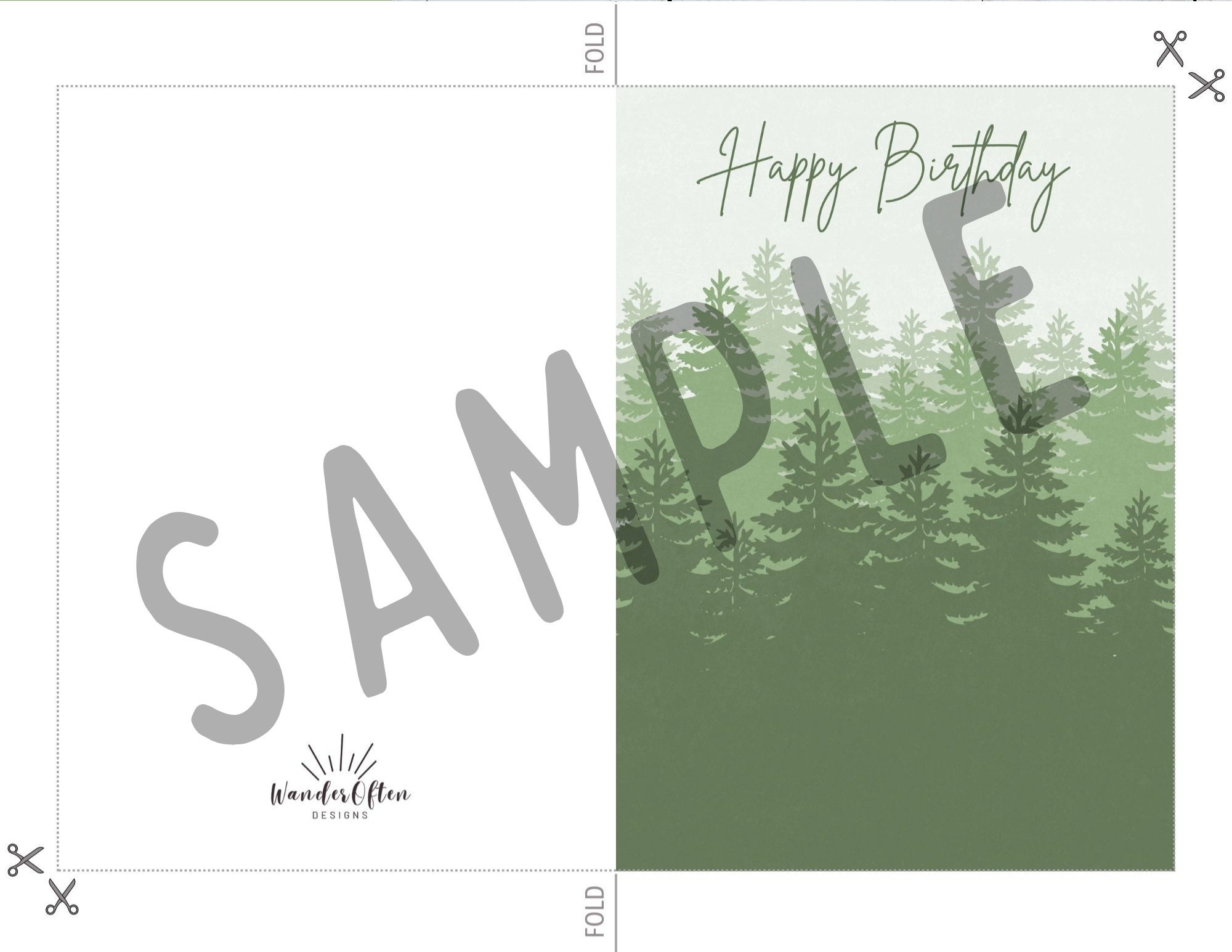 Printable 5x7 Happy Birthday Pine Tree Card, Forest Landscape, Digital ...