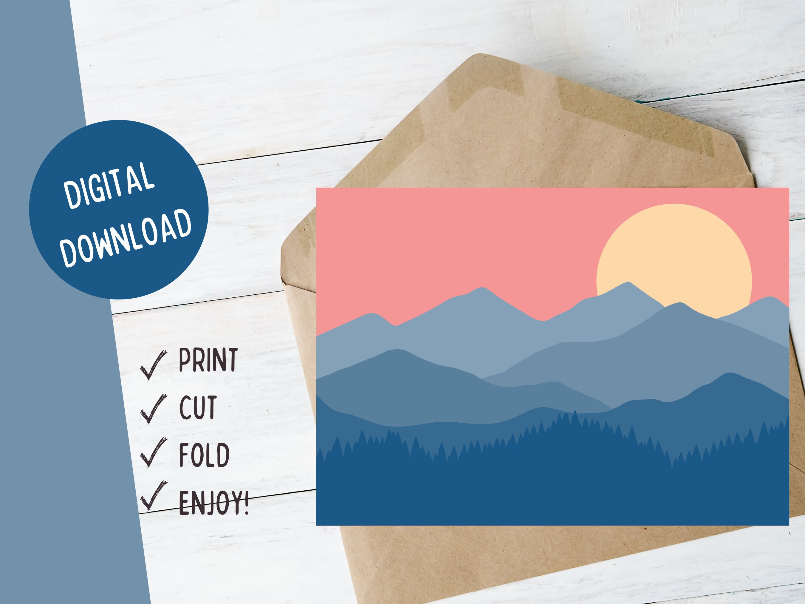 Printable Blank Mountain Card, All Occasions Card, Blank Printable Card ...