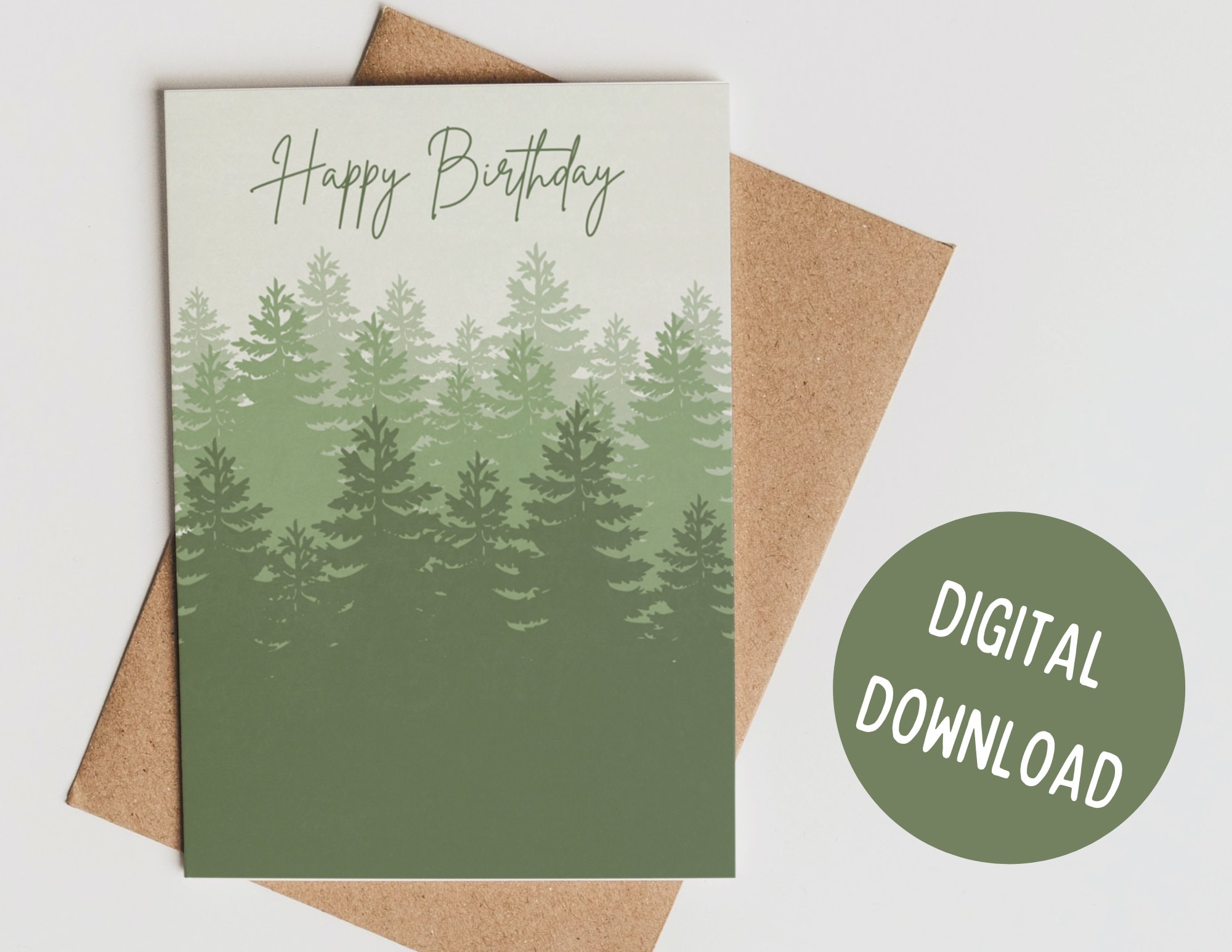 Printable 5x7 Happy Birthday Pine Tree Card, Forest Landscape, Digital ...