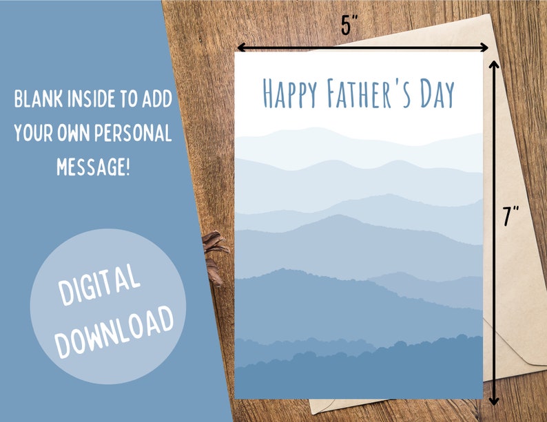 Printable Father's Day Card, Blue Ridge Mountain Card, Card for Dad ...