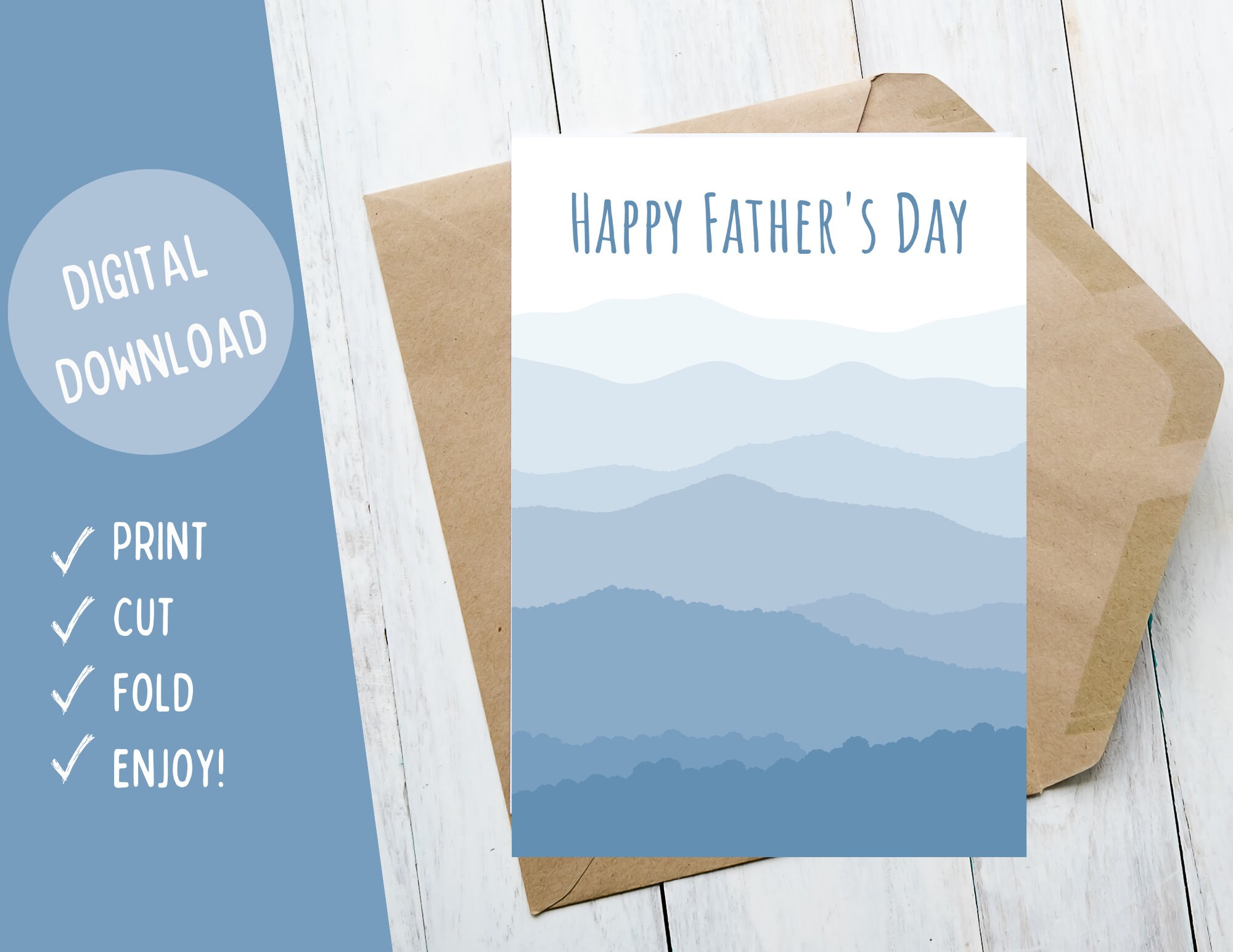 Printable Father's Day Card, Blue Ridge Mountain Card, Card for Dad ...