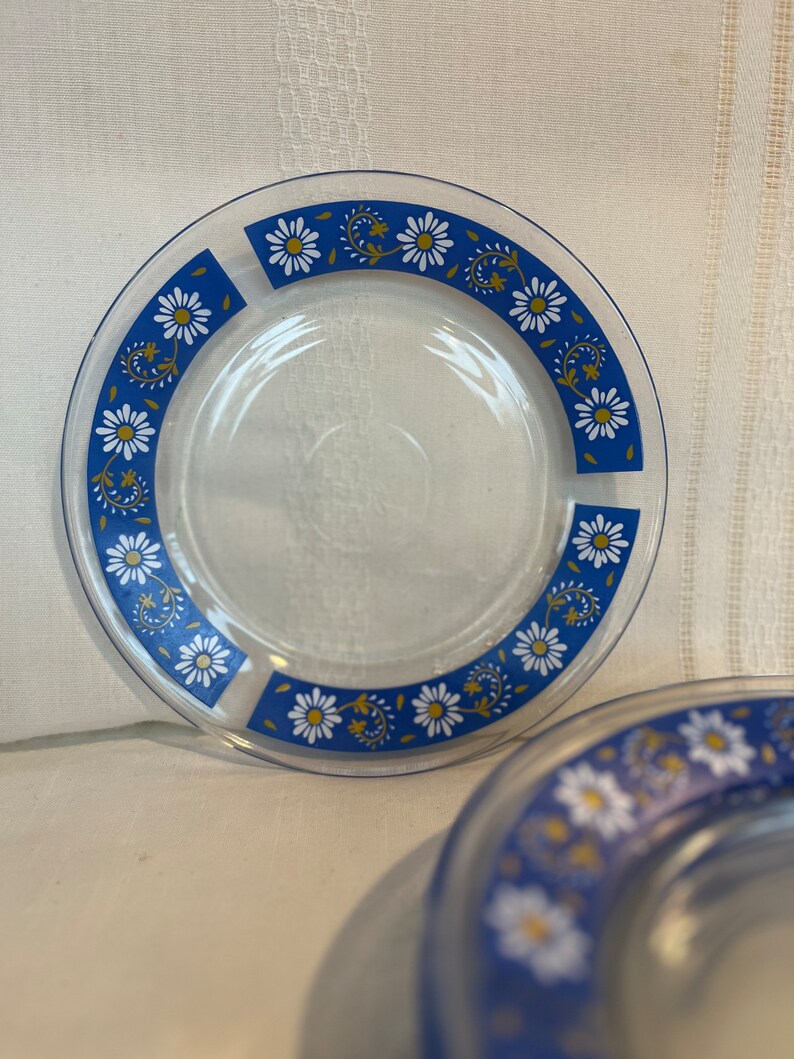 Libbey Crisa Daisy and Blue Banded Stackable Soup Bowls 6 In. and Salad ...