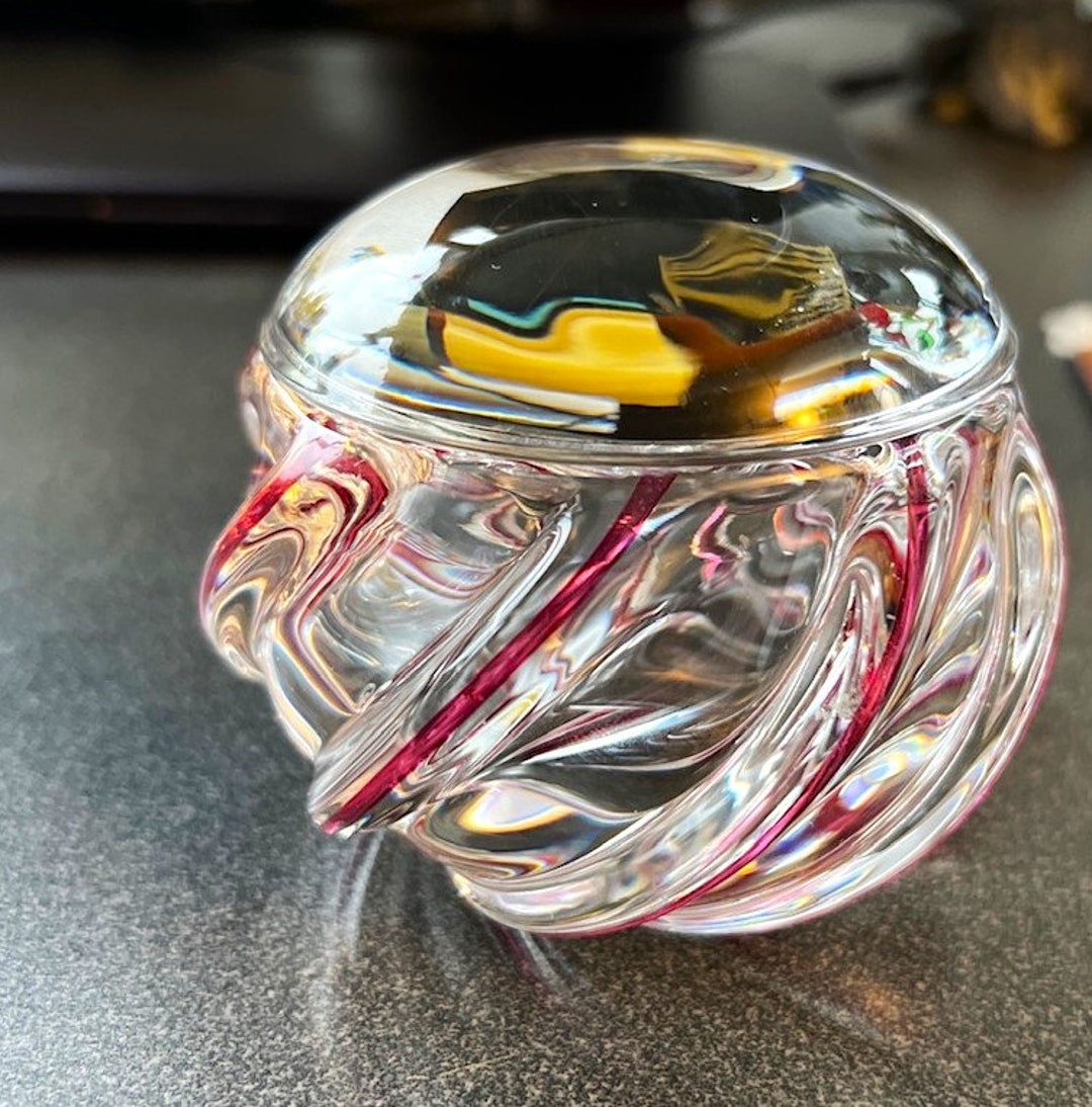 I Don't Know What It IS!! Beautiful Glass Jar With Red Raised Stripes ...
