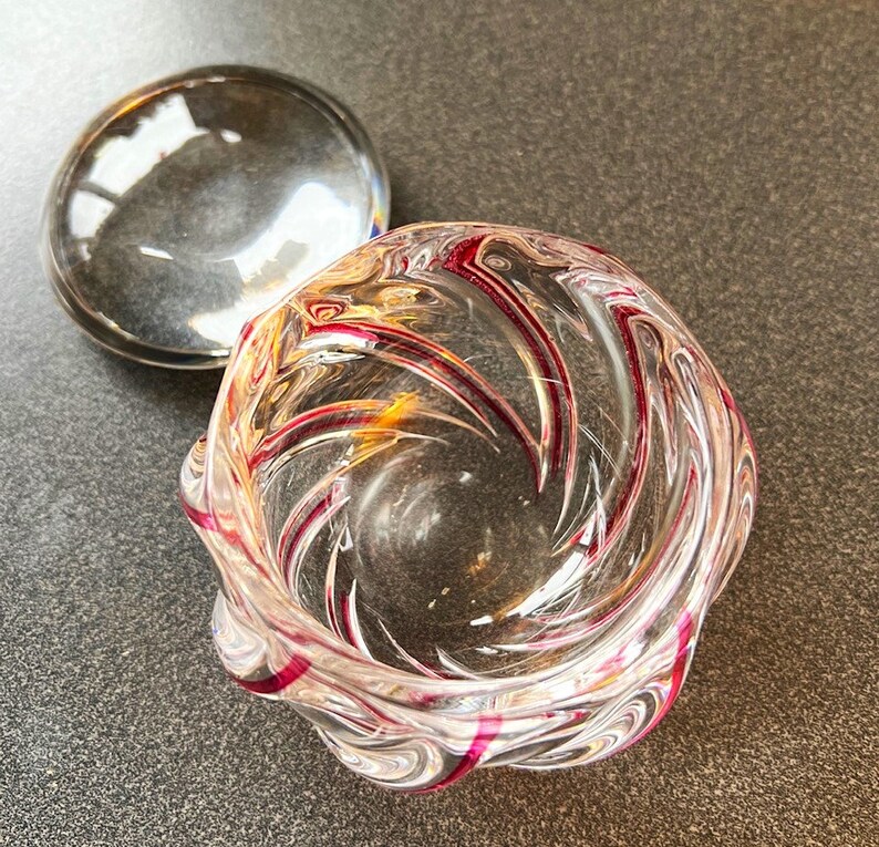 I Don't Know What It IS!! Beautiful Glass Jar With Red Raised Stripes ...