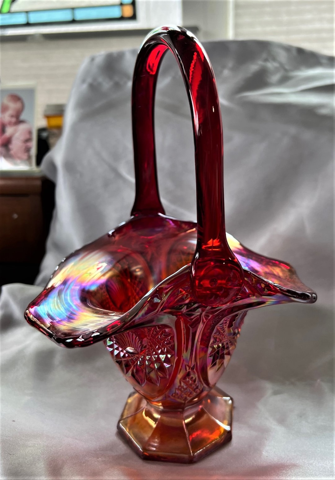 Vintage Indiana Amberina Carnival Glass Basket - Etsy