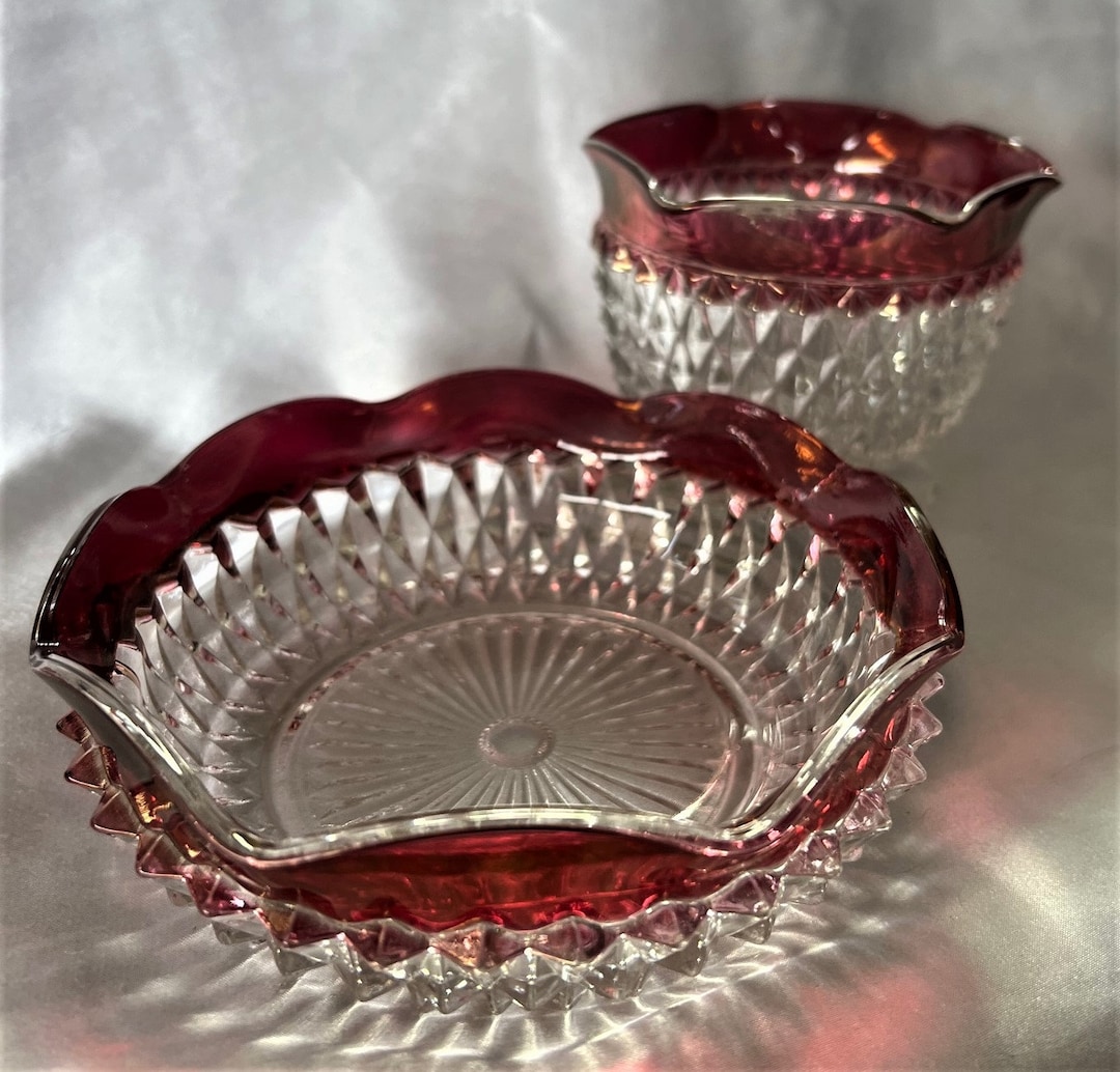 Vintage Indiana Glass Diamond Point Ruby Flash Band AS IS - Etsy